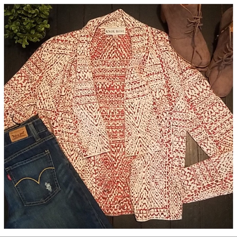 Knox Rose Rust And Cream Aztec Print Cardigan Sweater… - Gem